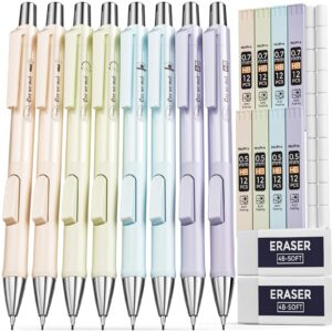 nicpro 8pcs pastel mechanical pencil 0.5 & 0.7 mm, cute fast click mechanical pencils set with 8 tubes hb lead refills, erasers for drafting, school student writing, drawing, sketching -with case