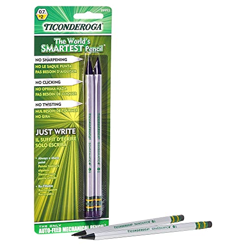 Ticonderoga Sensematic Mechanical Pencil, 0.7mm Lead, Silver, 2 Count