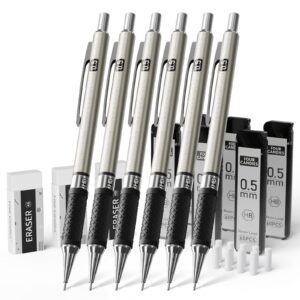 four candies metal mechanical pencil set - 6pcs 0.5mm art mechanical pencils & 360pcs hb lead refills & 3pcs erasers & 9pcs eraser refills, drawing mechanical pencils for writing, sketching-with case