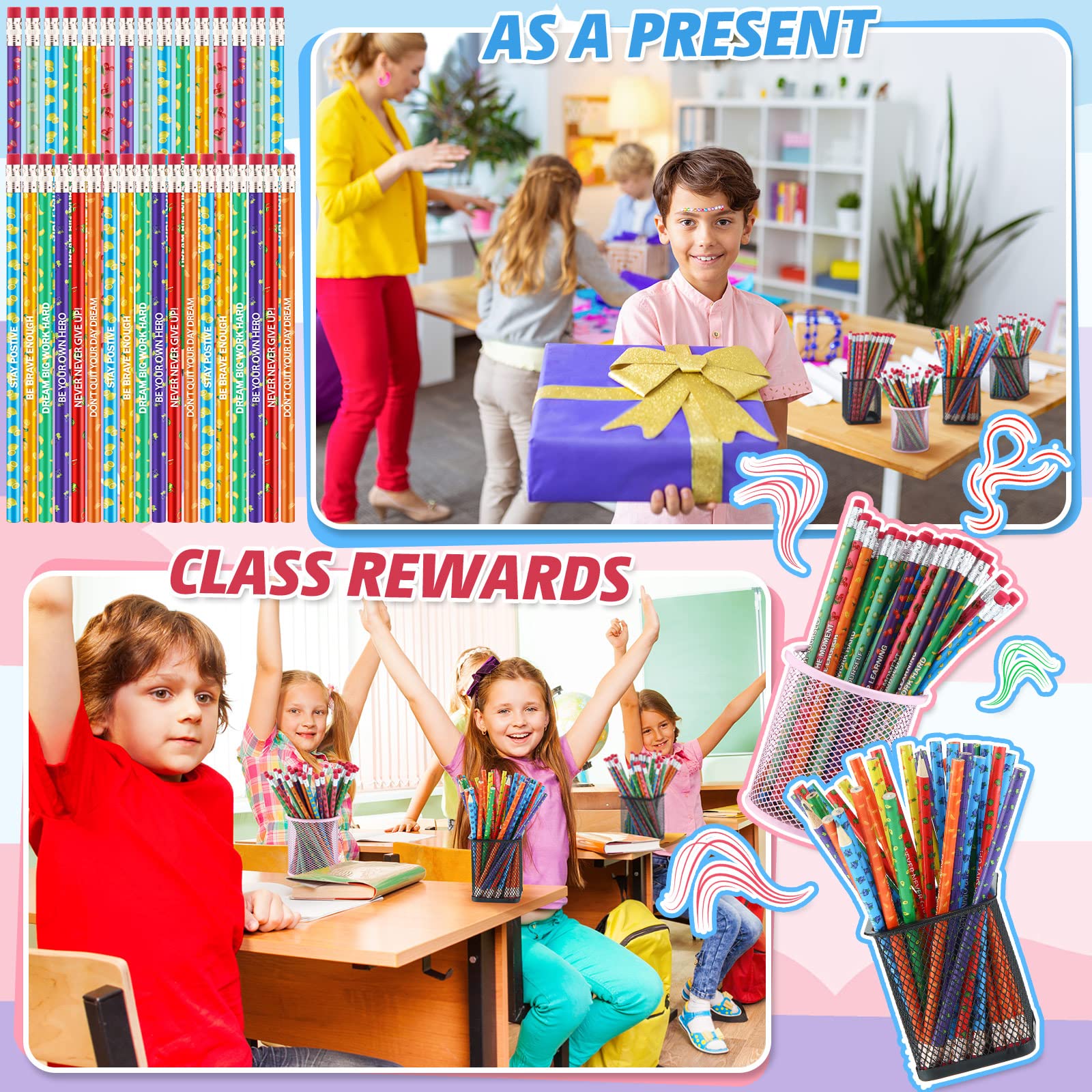 Scented Inspirational Motivational Pencils Student Colorful Fruit Pencils Cute Pencils with Eraser Wood Graphite Pencil for Girls Kids Boys School Students Gifts Supplies (120 Pcs)