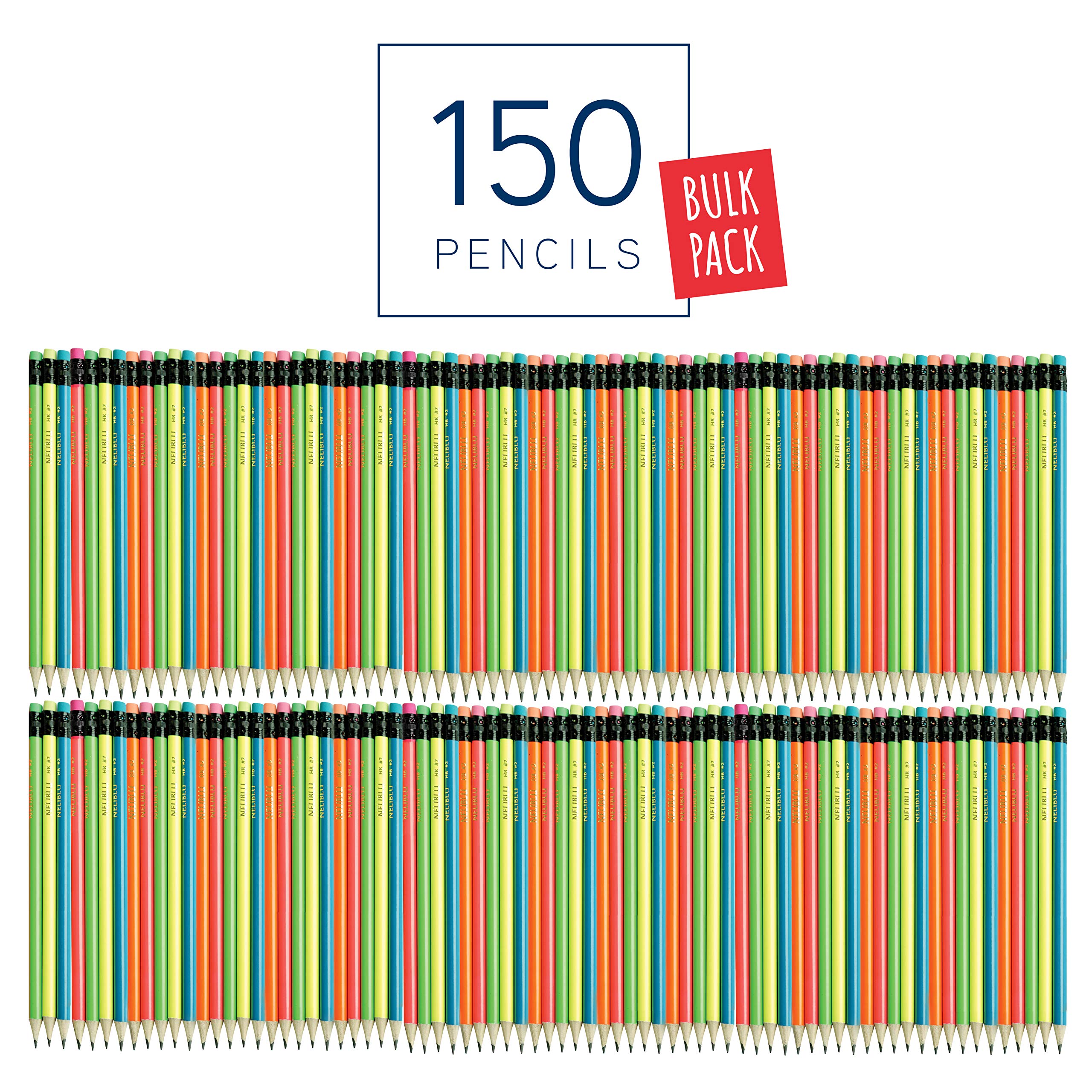 Premium Quality Pencils In Bulk - 150 Neon #2 Sharpened Wood Pencils for Kids and Adults