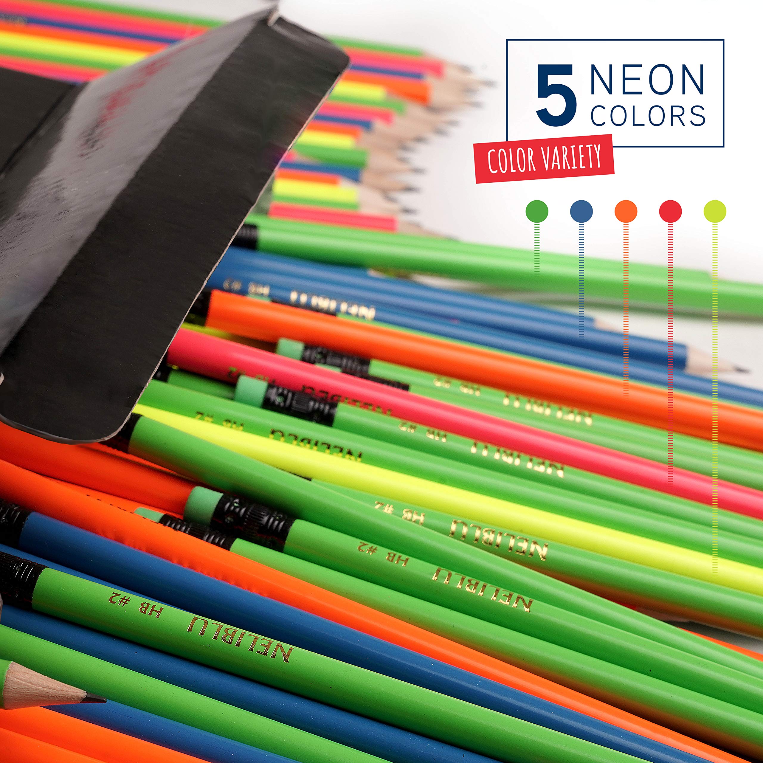 Premium Quality Pencils In Bulk - 150 Neon #2 Sharpened Wood Pencils for Kids and Adults