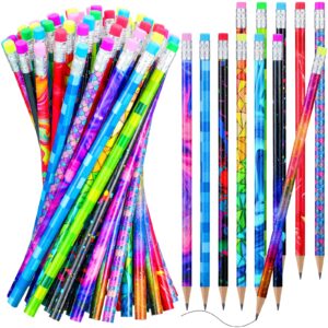 wooden pencil with eraser assortment colorful pencils for kids writing fun assorted pencils novelty kids pencils fun school supplies for classroom, student reward, stationery party favors(50 pieces)