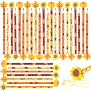 crafterlife 50 set fall pencils with eraser toppers, thanksgiving bulk pencil with fall themed top erasers autumn pumpkin maple leaf decoration for kids students school stationery