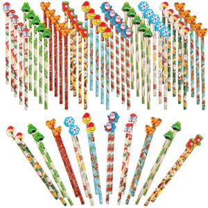 diyasy christmas pencils for kids bulk, 50 pcs holiday pencil with erasers xmas wood pencils party favor supplies classroom rewards prizes stationery decorations 10 styles