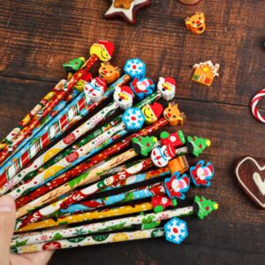 DIYASY Christmas Pencils for Kids Bulk, 50 Pcs Holiday Pencil with Erasers Xmas Wood Pencils Party Favor Supplies Classroom Rewards Prizes Stationery Decorations 10 Styles