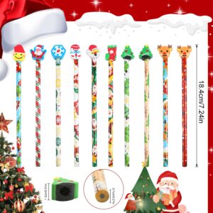 DIYASY Christmas Pencils for Kids Bulk, 50 Pcs Holiday Pencil with Erasers Xmas Wood Pencils Party Favor Supplies Classroom Rewards Prizes Stationery Decorations 10 Styles