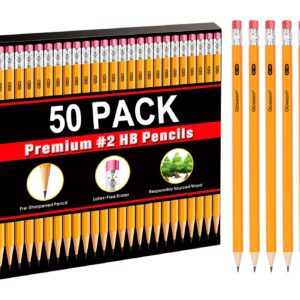 Gloween Wood-Cased #2 HB Pencils Bulk, 50 Pack Pre-Sharpened Yellow Pencils for Office School Supplies