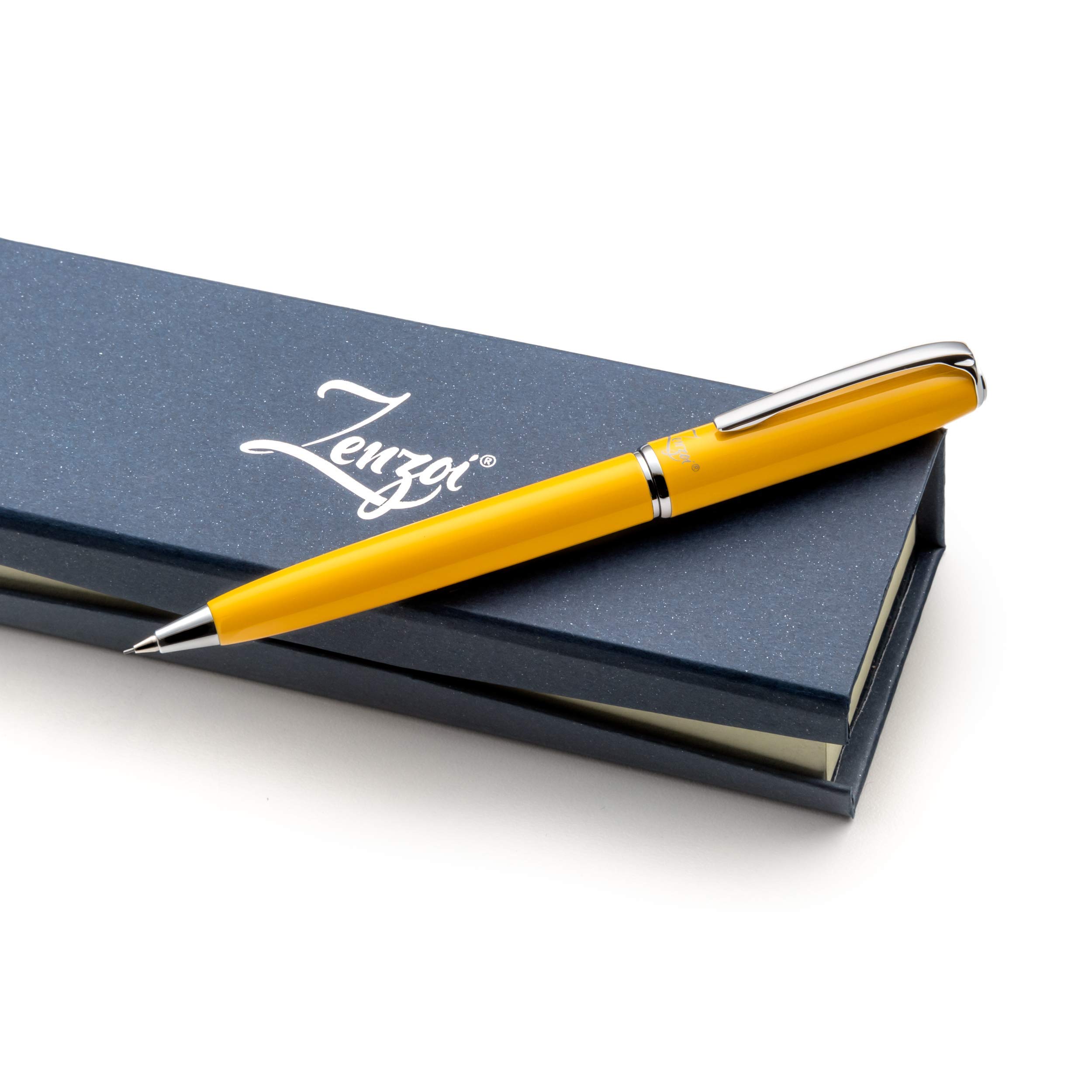 ZenZoi Yellow Mechanical Pencil w/Schmidt 0.5 mm Twist Lead System. Elegant Full Metal Pencil for Sketching, Drawing, Drafting, Writing & Note Taking. Luxury Gift Box for Men or Women