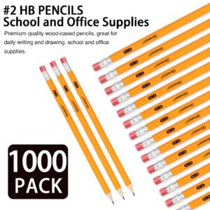 Gloween Wood-Cased #2 HB Pencils Bulk, 1000 Pack Pre-Sharpened Yellow Pencils for Office School Supplies