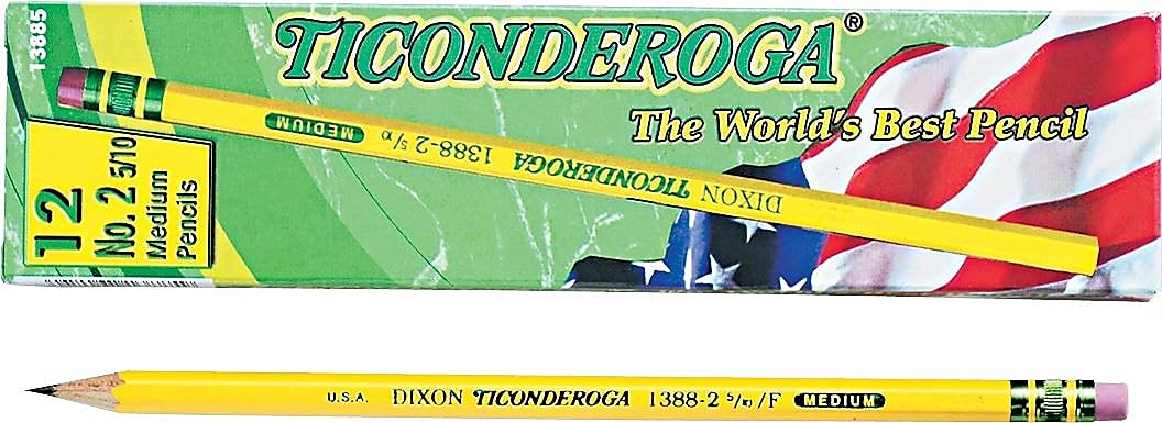 Ticonderoga 13885 Woodcase Pencil, F #2.5, Yellow, Dozen