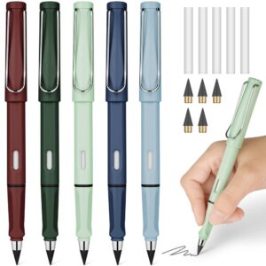 ainiv inkless pencil with eraser, 5 sets infinity pencil everlasting pencil, reusable infinite pencil with extra 5 eraser & 5 replaceable nibs, endless pencil for home office school writing drawing