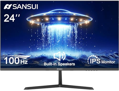 SANSUI 24 inch Monitor, IPS Display Computer Monitor with Built-in Speakers, 100Hz Monitor VESA Mount with DisplayPort HDMI VGA Inputs, FHD Monitor for Home Office (ES-24x3A HDMI Cable Included)