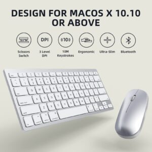 Bluetooth Keyboard and Mouse for Mac, OMOTON Ultra-Slim Keyboard and Mouse Combo, Wireless Keyboard and Mouse for MacOS, MacBook Pro/Air, iMac, Mac Mini, Laptop and PC (Silver)