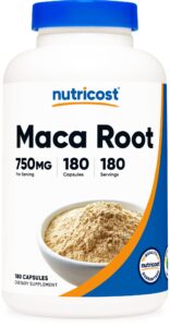 nutricost maca root (lepidium meyenii) 750mg, 180 capsules, 180 servings