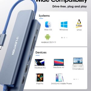 LENTION USB C Hub with 100W Charging, 4K HDMI, Dual Card Reader, USB 3.0 & 2.0 Compatible 2023-2016 MacBook Pro, New Mac Air/Surface, Chromebook, More, Stable Driver Adapter (CB-CE18,Blue)