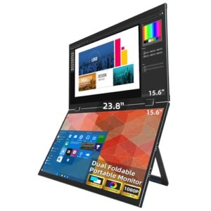 virzen triple screen 15.6" portable foldable monitor dual screen with vesa extender 1080p fhd ips for laptop pc 360°rotation kickstand for windows mac os smartphone,ps5,switch