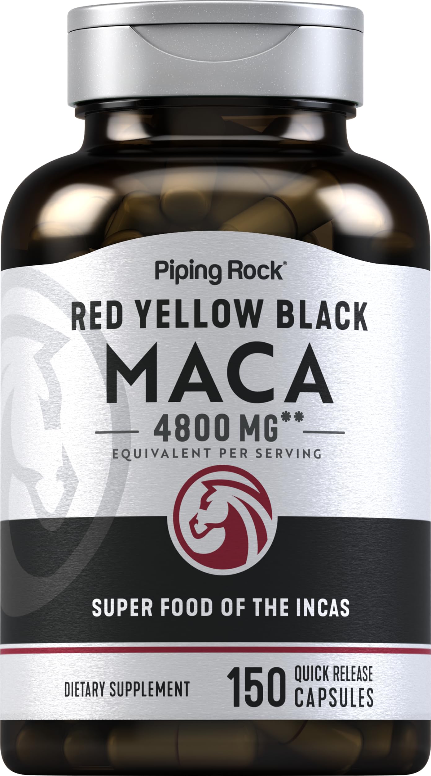 Piping Rock Maca Root Capsules | 4800mg | 150 Pills | Red Yellow Black Maca Root | Superfood | Non-GMO, Gluten Free Supplement