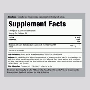 Piping Rock Maca Root Capsules | 4800mg | 150 Pills | Red Yellow Black Maca Root | Superfood | Non-GMO, Gluten Free Supplement