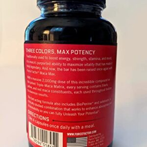 Force Factor Maca Max, Maca Root Capsules to Maximize Vitality & Performance, Made with Black Maca, Red Maca, & Yellow Maca Powder, Maca Root Powder, 2000mg, 120 Capsules