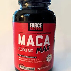 Force Factor Maca Max, Maca Root Capsules to Maximize Vitality & Performance, Made with Black Maca, Red Maca, & Yellow Maca Powder, Maca Root Powder, 2000mg, 120 Capsules