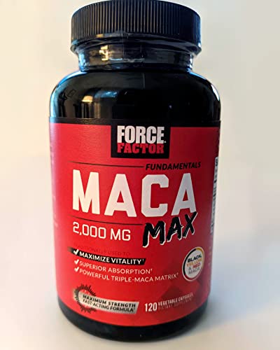 Force Factor Maca Max, Maca Root Capsules to Maximize Vitality & Performance, Made with Black Maca, Red Maca, & Yellow Maca Powder, Maca Root Powder, 2000mg, 120 Capsules