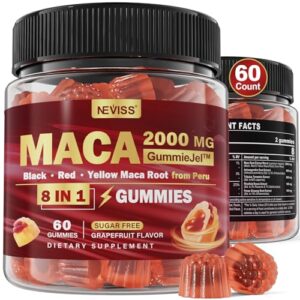 sugar free maca root filled gummies 2000mg for women & men with ashwagandha, tribulus terrestris, rhodiola, panax ginseng, l arginine & l tyrosine for natural energy, mood & immune support - vegan