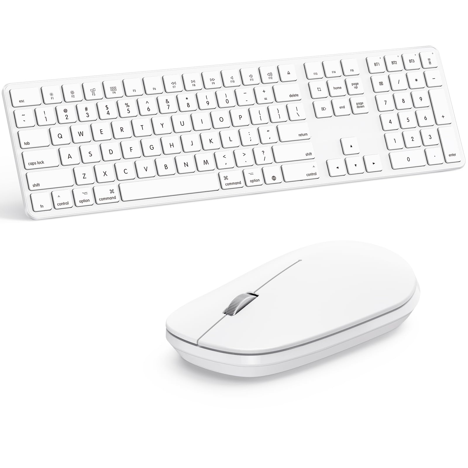 Bluetooth Keyboard and Mouse for Mac, OMOTON Wireless Keyboard and Mouse Combo, Multi-Device Keyboard with Numeric Keypad for MacBook Pro/Air, iMac, iMac Pro, Mac Mini, Mac Pro Laptop and PC (White)