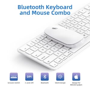 Bluetooth Keyboard and Mouse for Mac, OMOTON Wireless Keyboard and Mouse Combo, Multi-Device Keyboard with Numeric Keypad for MacBook Pro/Air, iMac, iMac Pro, Mac Mini, Mac Pro Laptop and PC (White)