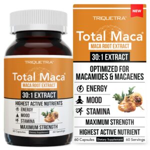 total maca | maca root extract – 30:1 extract, max potency | optimized for active nutrients macamides + macaenes (13,000 mcg per serving) maca root capsules for women & men (60 capsules)