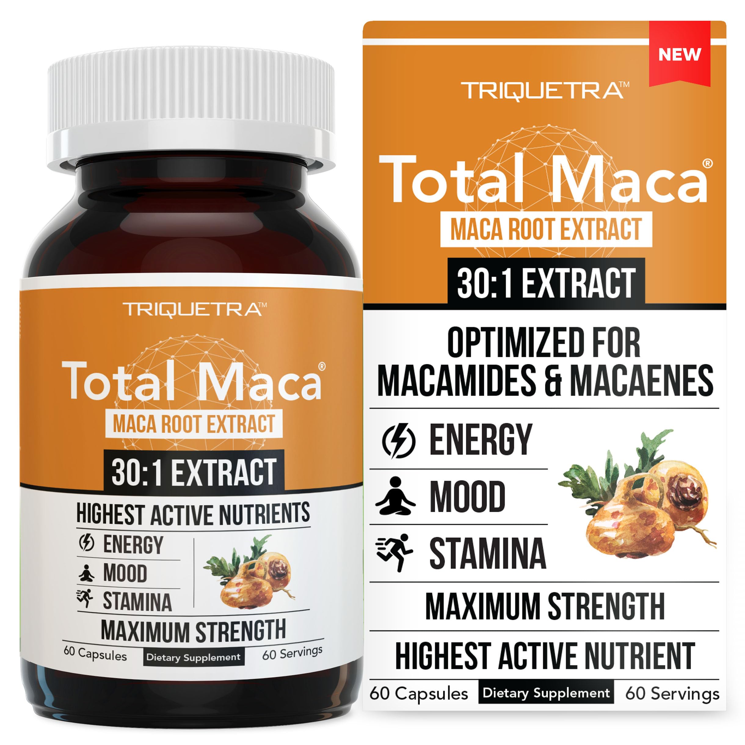 Total Maca | Maca Root Extract – 30:1 Extract, Max Potency | Optimized for Active Nutrients Macamides + Macaenes (13,000 mcg Per Serving) Maca Root Capsules for Women & Men (60 Capsules)