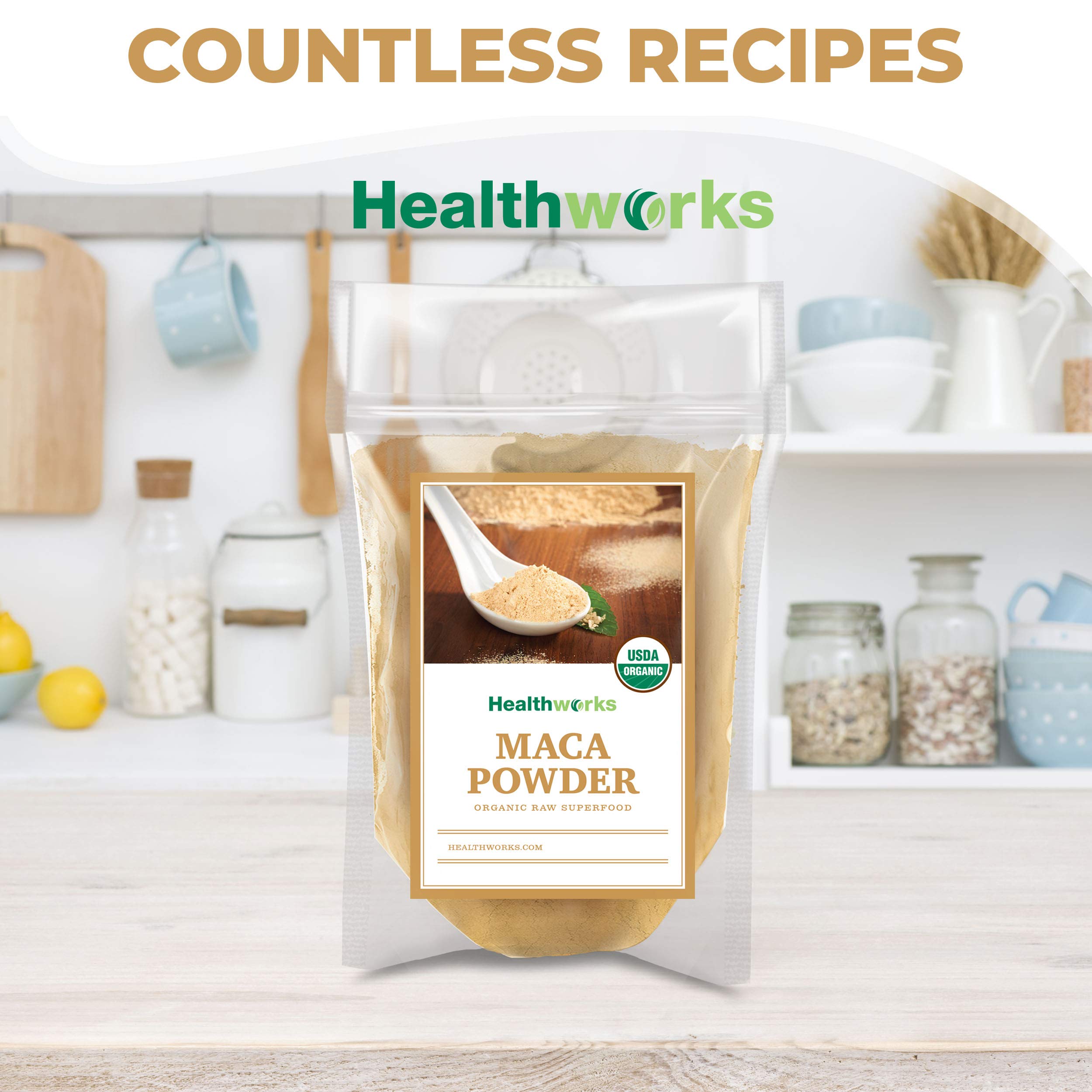 Healthworks Maca Powder Raw (32 Ounces / 2 Pounds) | Certified Organic Flour Use | Keto, Vegan & Non-GMO | Premium Peruvian Origin | Breakfast, Smoothies, Baking & Coffee