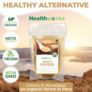 Healthworks Maca Powder Raw (32 Ounces / 2 Pounds) | Certified Organic Flour Use | Keto, Vegan & Non-GMO | Premium Peruvian Origin | Breakfast, Smoothies, Baking & Coffee