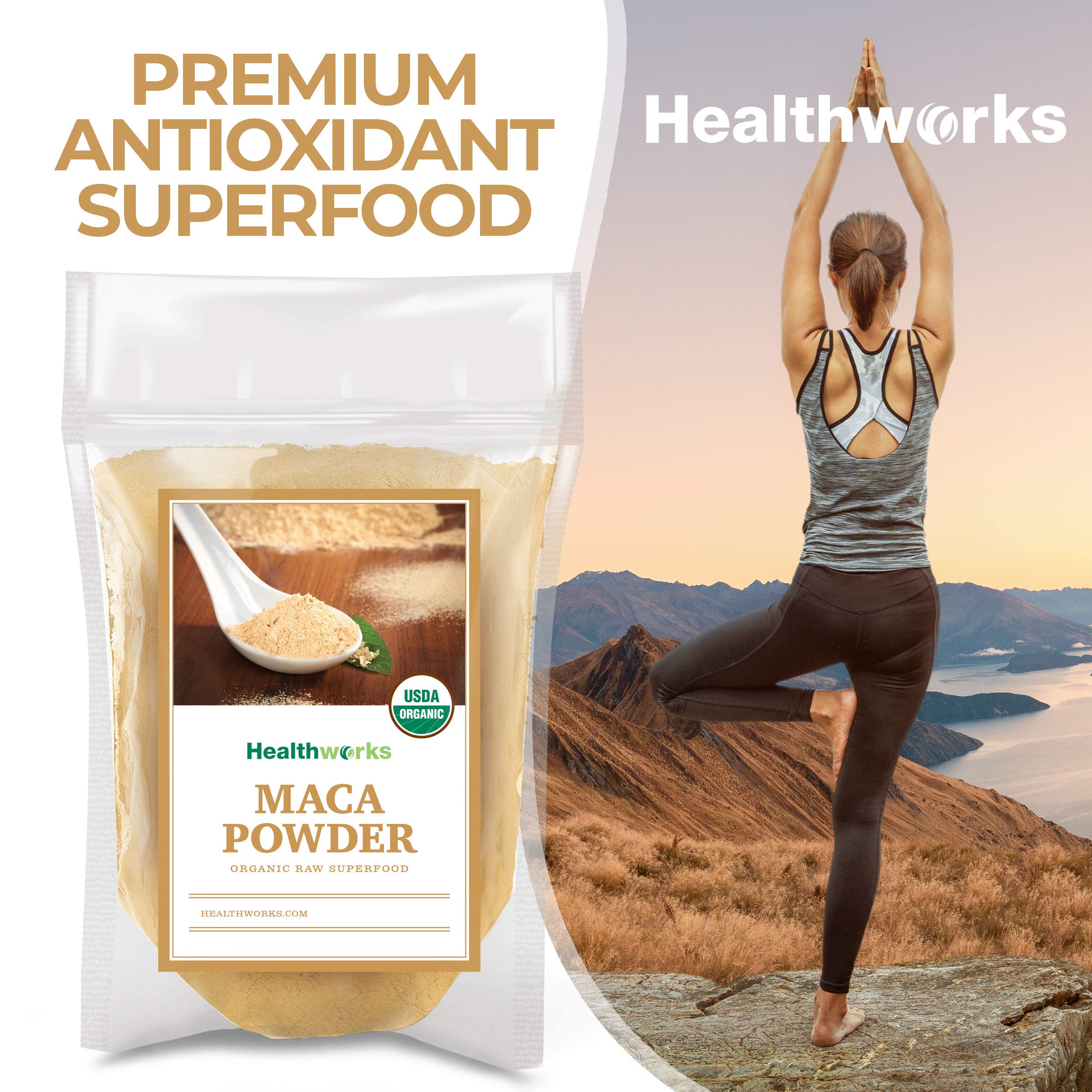 Healthworks Maca Powder Raw (32 Ounces / 2 Pounds) | Certified Organic Flour Use | Keto, Vegan & Non-GMO | Premium Peruvian Origin | Breakfast, Smoothies, Baking & Coffee