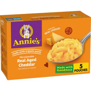 annie’s real aged cheddar microwave mac & cheese with organic pasta, 5 ct, 2.15 oz packets