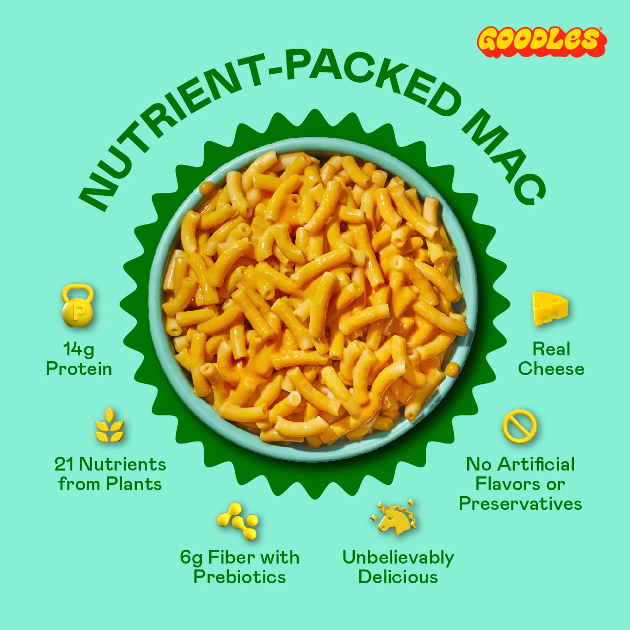 Goodles Cheddy Mac & Cheese 12 Pack, 6oz - 14g Protein, 6g Fiber with Prebiotics, 21 Nutrients and Made w/REAL Cheese! | Clean Label Certified