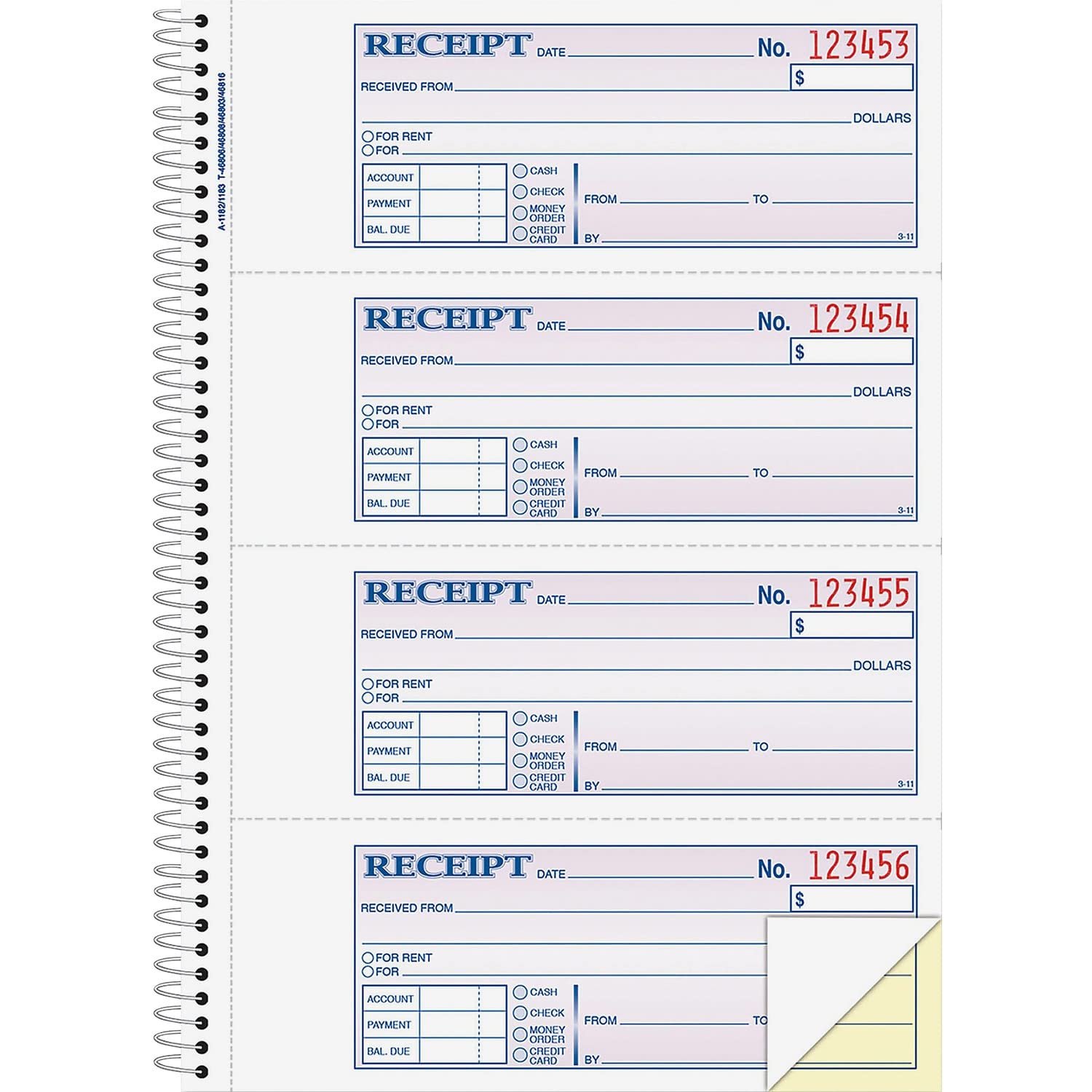 Adams SC1182 Money/Rent Receipt Book, 2-Part, Spiral-Bound, 200 Sets/Book