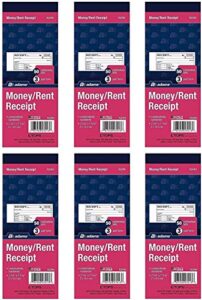 adams money/rent receipt book, carbonless, 3-part, 2-3/4 x 7-3/16 inches, 50 sets per book, pack of 6