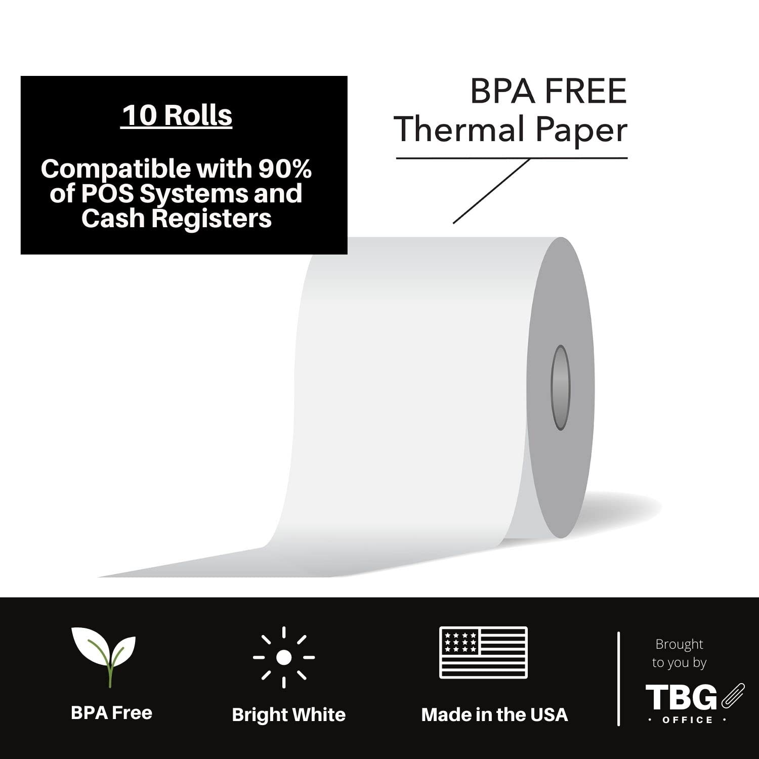 3 1/8” x 230' Thermal Paper Rolls - BPA FREE – MADE IN USA - Receipt paper rolls – Point of Sale Cash Register - Thermal printer paper - Credit Card Paper - for POS systems (1 Case - 10 Rolls)