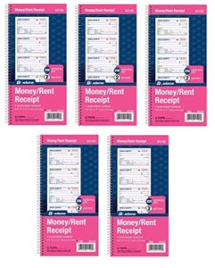 adams money and rent receipt book, 2-part carbonless, 5-1/4" x 11", spiral bound, 200 sets per book, 4 receipts per page, sold as 5 pack, 1000 sets total (sc1152)