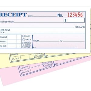 1InTheOffice Money and Rent Receipt, 2-3/4 x 7-3/16 Inches, 3-Parts, Carbonless, White/Canary, 50 Sets per Book (2 Pack)