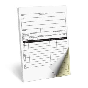 321done blank sales form pad, 5.5x8.5 small 2-part carbonless, made in usa, carbon copy generic receipt purchase order notebook for small business (50 sets) white/yellow, heavyweight paper