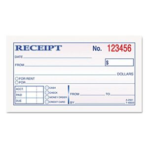 tops money receipt book, 2-part, carbonless, 2 5/8 x 5 3/8 inches, 50 sheets, white and canary, (46820)