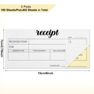 Spakon 4 Pieces Receipt Books Carbonless Pocket Size Receipt Book with Copies 6 x 2.8 Inch Carbon Copy Notepad Carbonless Copy Invoice Book Carbon Receipt Booklet for Boutique Business Supplies