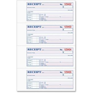 TOPS Money/Rent Receipt Book, 3-Part, Carbonless, 11 x 7-5/8 Inches, 4 Receipts/Page, 100 Sets per Book (46808)