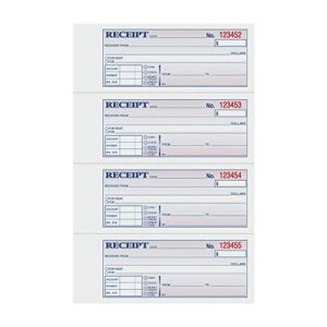 tops money/rent receipt book, 3-part, carbonless, 11 x 7-5/8 inches, 4 receipts/page, 100 sets per book (46808)