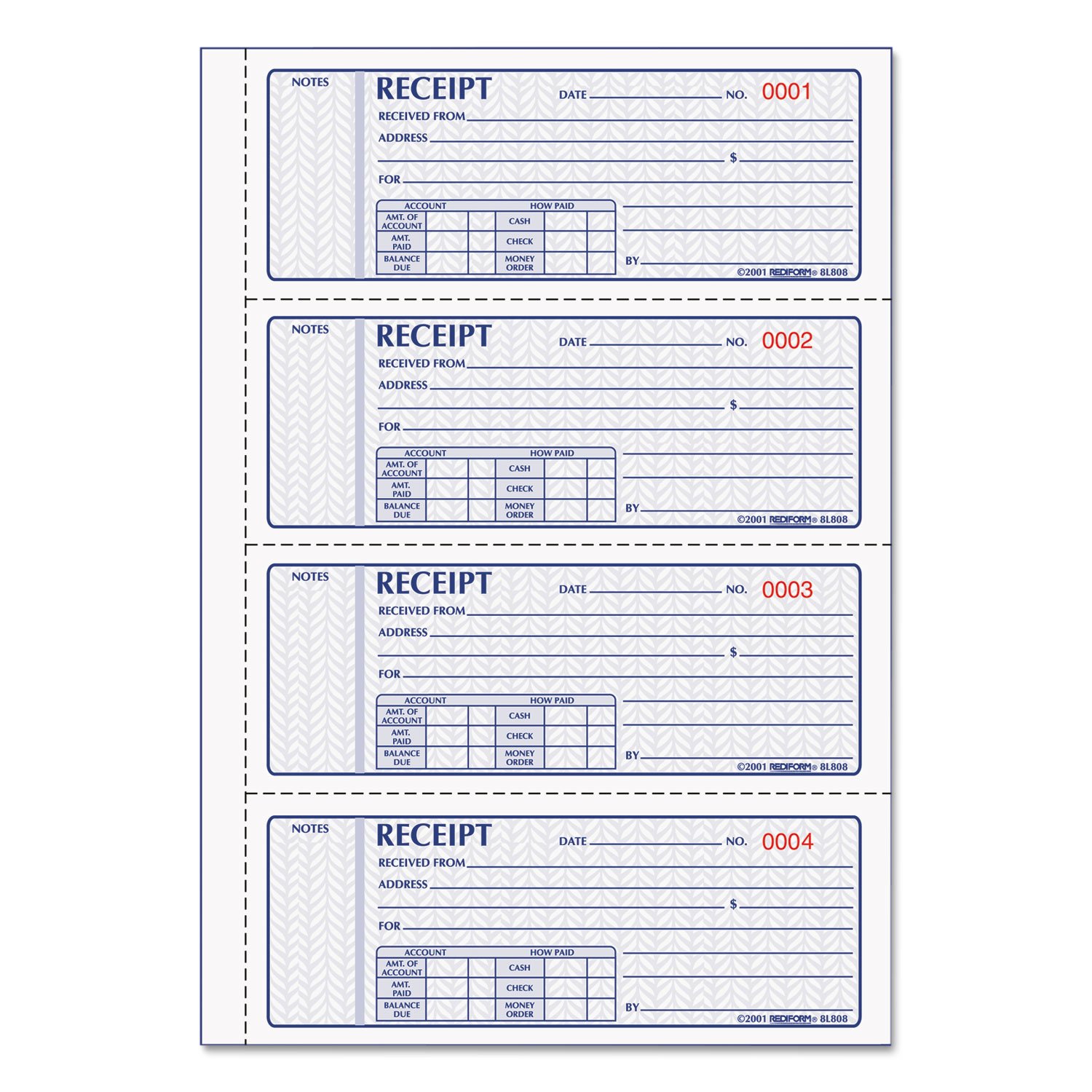 Rediform Formguard Money Receipt Book, 2.75 x 7 Inch, 4x100 Receipts (8L808R)