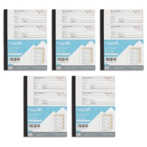 blue summit supplies triplicate receipt book, 100 per book, 500 total, 5 pack, 3 part carbonless payment receipt books for money, rent, or cash with white/yellow/pink copies, 11 x 7.5 inch,