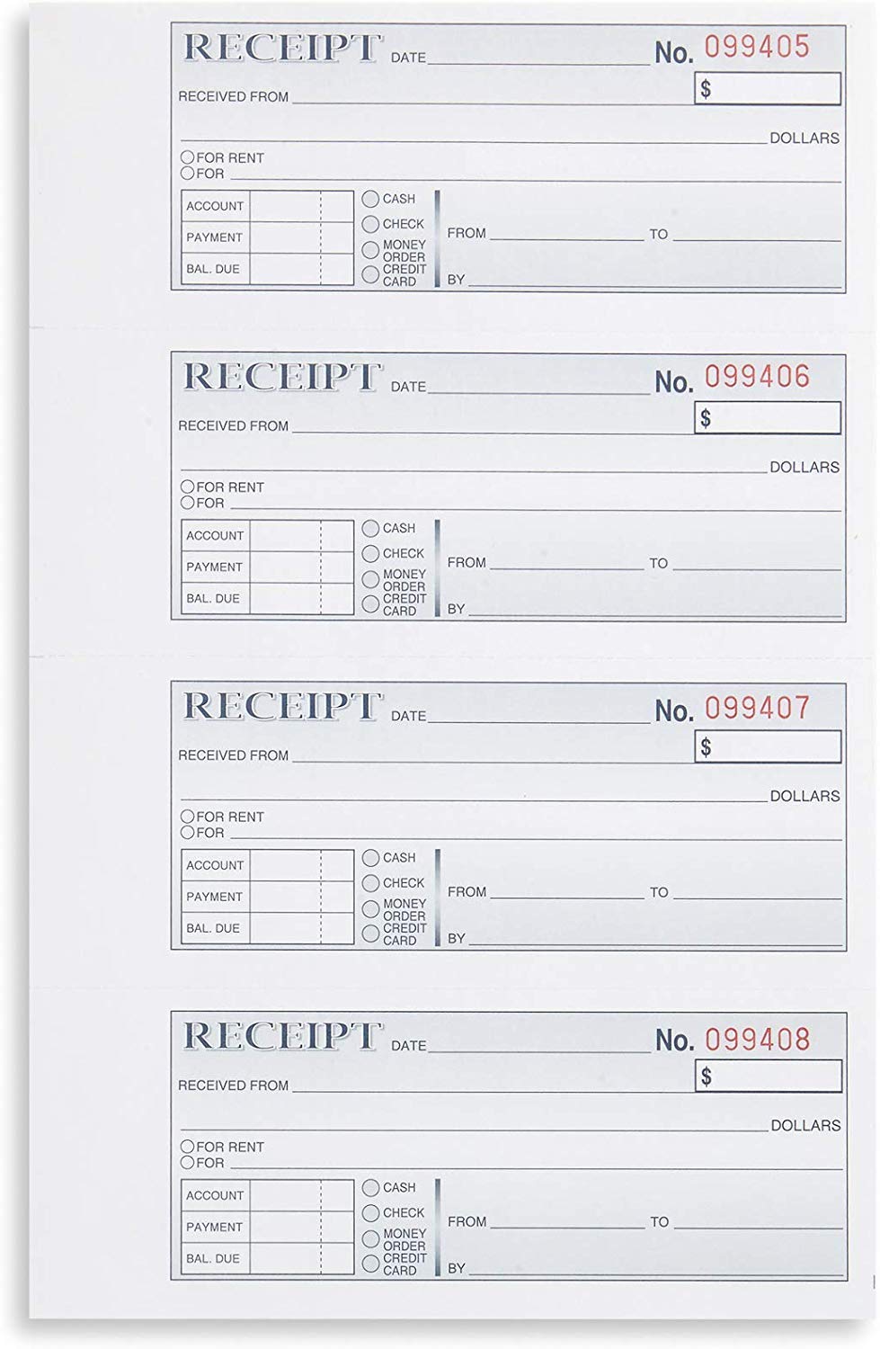 Blue Summit Supplies Triplicate Receipt Book, 100 per Book, 500 Total, 5 Pack, 3 Part Carbonless Payment Receipt Books for Money, Rent, or Cash with White/Yellow/Pink Copies, 11 x 7.5 inch,