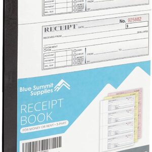 Blue Summit Supplies Triplicate Receipt Book, 100 per Book, 500 Total, 5 Pack, 3 Part Carbonless Payment Receipt Books for Money, Rent, or Cash with White/Yellow/Pink Copies, 11 x 7.5 inch,